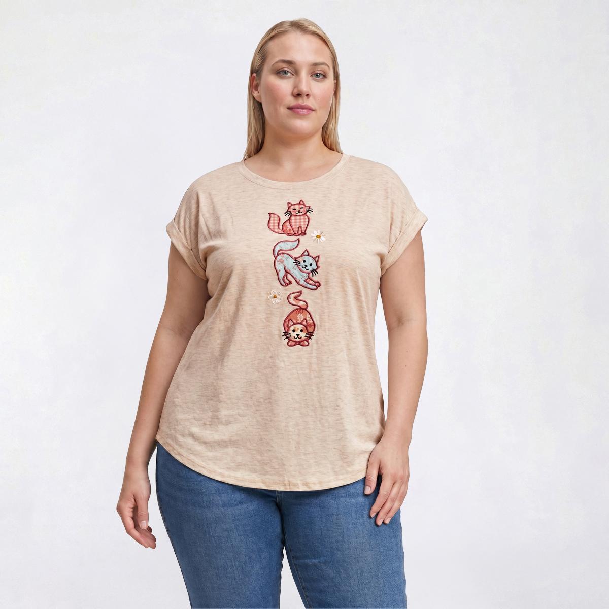 Click here for Plus Size Tru Self Cuffed Short Dolman Sleeve Appl... prices